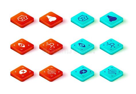 Set Rejection Face Recognition Fingerprint Eye Scan Face And User Protection Icon Vector