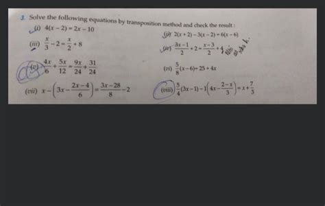 3 Solve The Following Equations By Transposition Method And Check The Re 3 Solve The Following Equations By Transposition Method And Check The Re