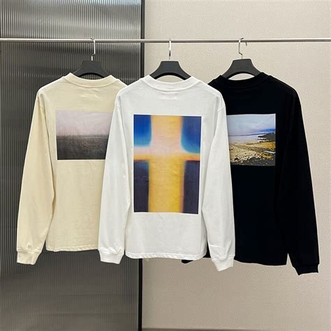 남녀공용 오버사이즈 탑 티 뒷면 풍경 프린트 티셔츠 긴팔 면 티셔츠 최고 품질 에센셜 Aliexpress