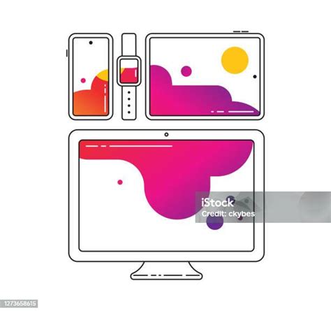 플랫폼 간 벡터 아이콘 일러스트레이션입니다 크로스 플랫포밍 장치 스마트 태블릿 스마트 폰 시계 화면에 단일 배경데스크톱 0명에