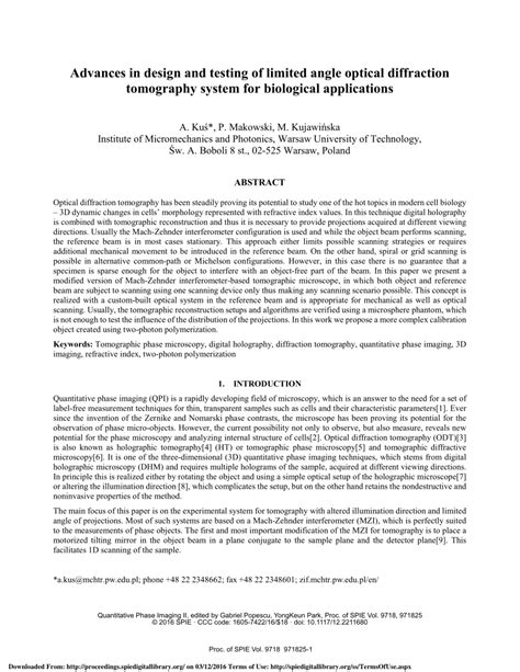 Pdf Advances In Design And Testing Of Limited Angle Optical Diffraction Tomography System For