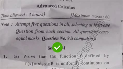 2019 Mdu Bsc Math Hons 3rd Sem Advance Calculus Question Paper Youtube
