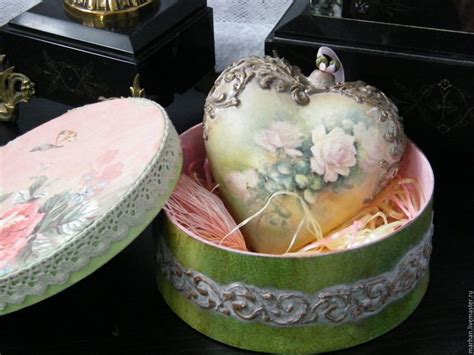 Интерьерное сердце подвес украшение Розы Декупаж зеленый розовый розы сердце