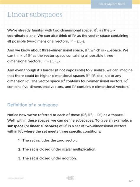Linear Subspaces Pdf Vector Space Linear Subspace