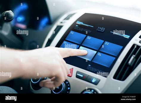 Hand Pushing Button On Car Control Panel Screen Stock Photo Alamy