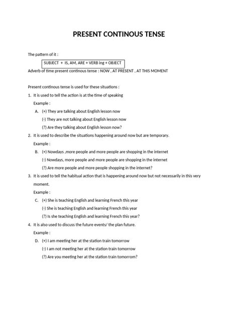 Present Continous Tense Pdf