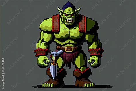 Pixel Art Orc Character For RPG Game Character In Retro Style For 8 Bit Game Stock Illustration