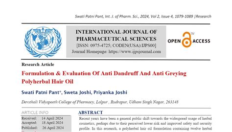 Formulation And Evaluation Of Anti Dandruff And Anti Greying Polyherbal Hair Oil