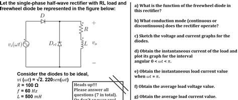 Solved Let The Single Phase Half Wave Rectifier With Rl Load And A