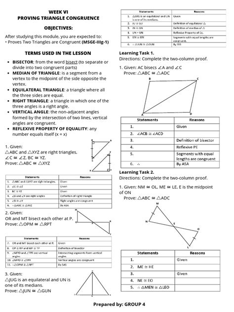 week vi proving triangle congruence handout 1 pdf triangle geometry