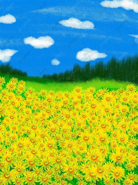 오리지널 해바라기 풍경 일러스트 원경 삽화 기발한 해바라기 경치 일러스트 Pngtree 로열티 무료