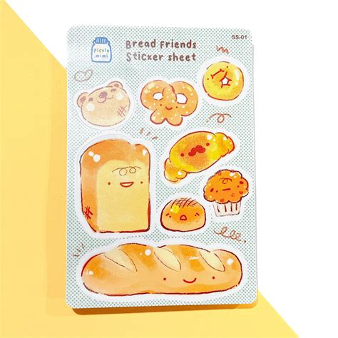 Cute Bread Friends Matte Sticker Sheet Kawaii Food Stickers Etsy