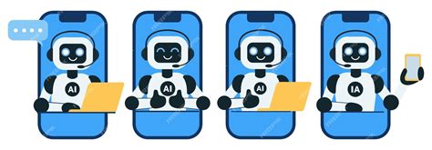 Premium Vector Set Of Cute Chat Bot Robot With Yellow Laptop Illustrations Robot Assistant