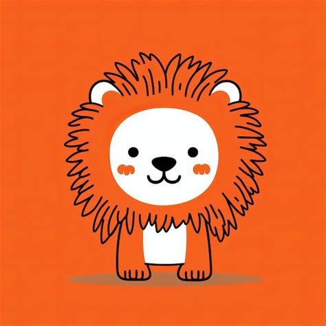 Premium Photo Cute Lion On Orange Background Simplistic Character Design