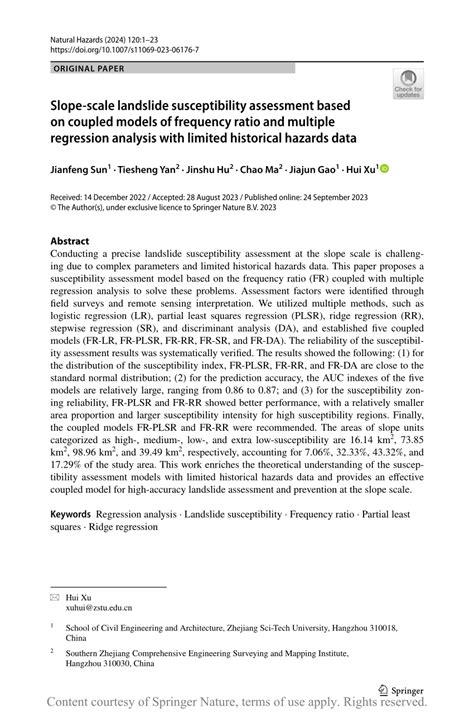 Slope Scale Landslide Susceptibility Assessment Based On Coupled Models Of Frequency Ratio And
