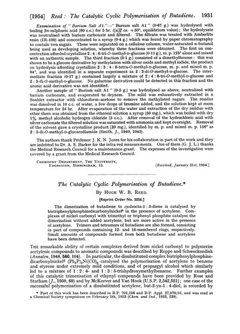 The Catalytic Cyclic Polymerisation Of Butadiene Journal Of The Chemical Society Resumed