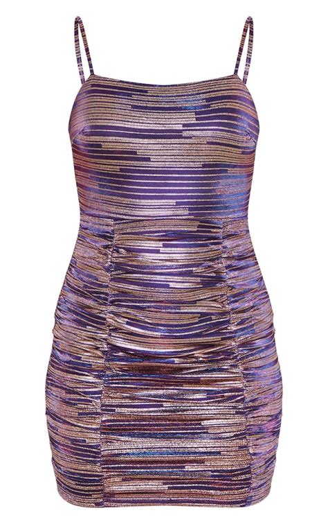 Purple Striped Glitter Strappy Bodycon Dress Prettylittlething