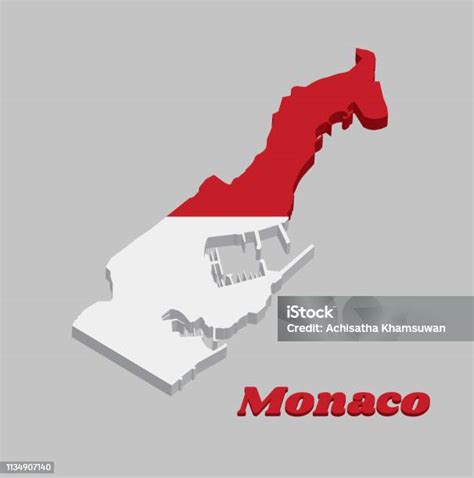 3d 지도 외곽선과 모나코의 국기 두 개의 동등한 가로 밴드 빨간색 0명에 대한 스톡 벡터 아트 및 기타 이미지 Istock