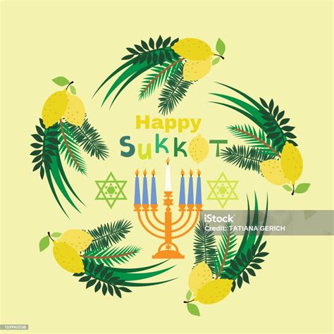 해피 석코트 템플릿 포스터 배너 수카 레몬 에트로그 룰라브 아라바 하다스와 함께하는 타버나클의 유대인 축제 0명에 대한 스톡