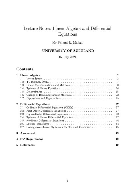 4mth222 Lecture Notes Linear Algebra And Differential Equations Studocu