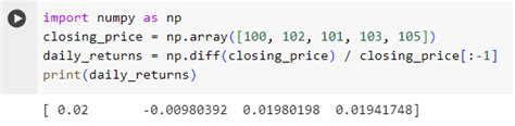cách sử dụng mảng trong numpy để tính tỷ suất lợi nhuận của cổ phiếu