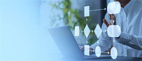 Businessman Finger Touch Empty Workflow Chart Online Work Process