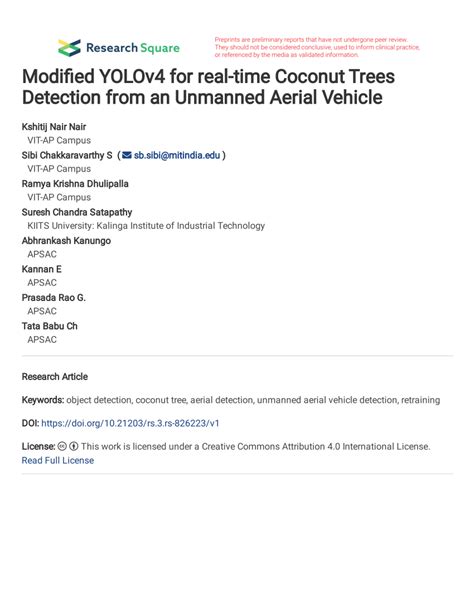 PDF Modified YOLOv For Real Time Coconut Trees Detection From An Unmanned Aerial Vehicle