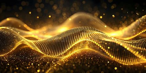 Gold Digital Wave Particles Forming Abstract Futuristic Pattern Stock Illustration