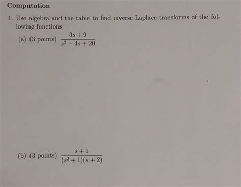Solved 1 Use Algebra And The Table To Find Inverse Laplace