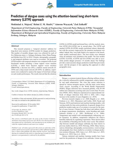 Pdf Prediction Of Dengue Cases Using The Attention Based Long Short Term Memory Lstm Approach