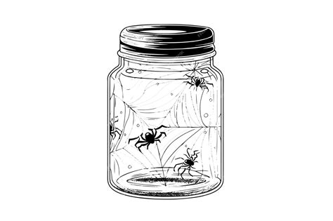 Jar With Spider Hand Drawn Ink Sketch Engraved Vector Illistration Premium Ai Generated Vector