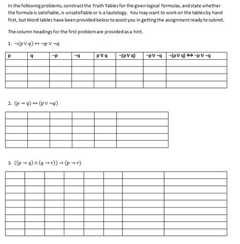 Solved In The Following Problems Construct The Truth Tables