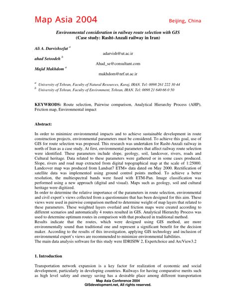 Pdf Environmental Consideration In Railway Route Selection With Gis