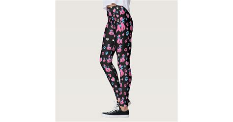 Pink And Blue Poodle Pattern On Black Background Leggings Zazzle
