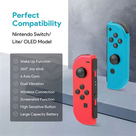Nidisetpjas Joy Con Pair For Nintendo Switch Oled Lite Supports Vibration Wake Up Motion