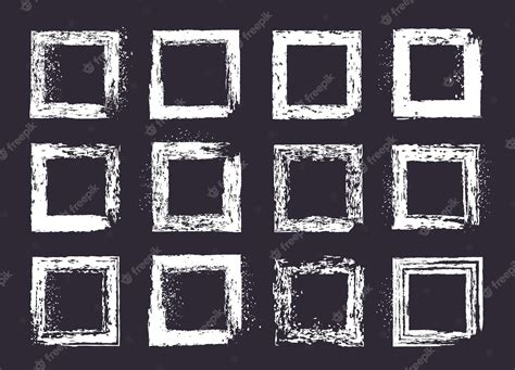 그런 지 텍스처 분필 프레임 추상 분필 연필 브러쉬 손으로 그린 낙서 거친 목탄 브러시 프레임 평면 벡터 일러스트 레이 션 세트 프리미엄 벡터