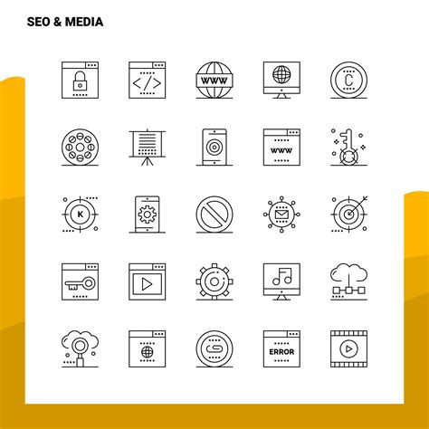 Set Of Seo Media Line Icon Set 25 Icons Vector Minimalism Style Design Black Icons Set Linear