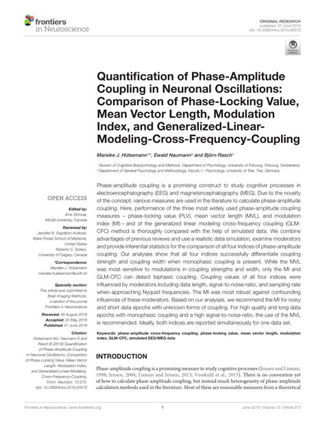 Pdf Quantification Of Phase Amplitude Coupling In Neuronal Oscillations Comparison Of Phase