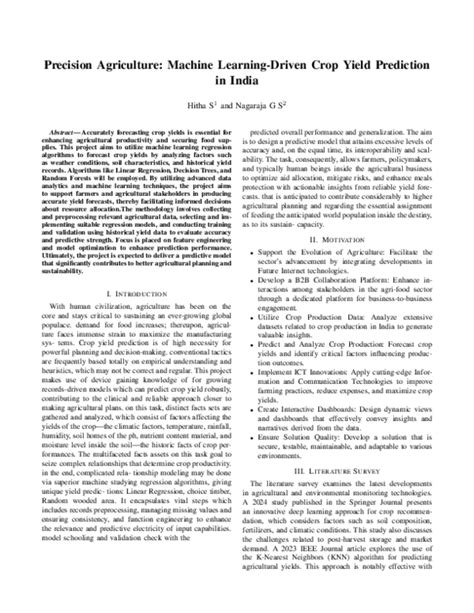 Pdf Precision Agriculture Machine Learning Driven Crop Yield Prediction In India