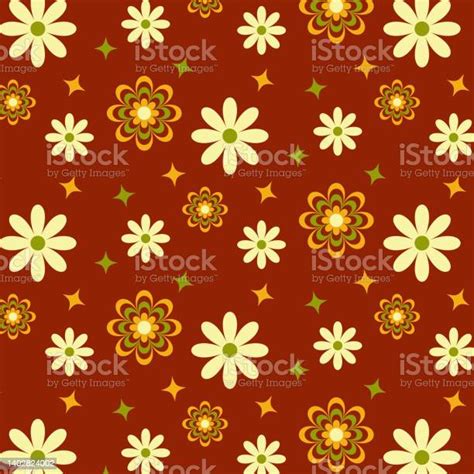 패턴 그루비 트리피 데이지 70 년대 분위기 꽃 배경 식탁보 기름 천 침구 또는 기타 섬유 디자인을위한 원활한 패턴 1960