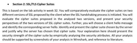 Solved Section 2 SSL TLS Cipher Suites This Is Based On Chegg Com