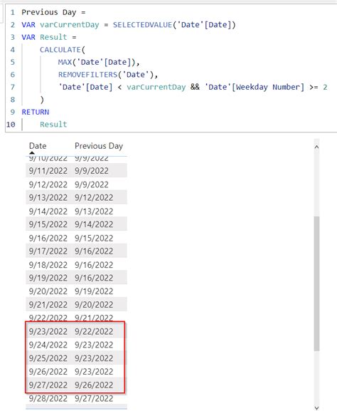 solved get previous date in slicer excluding weekends microsoft fabric community