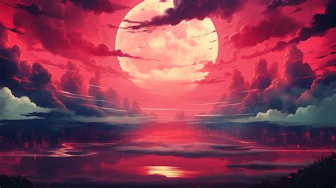 Download Anime Red Moon Scene Wallpaper
