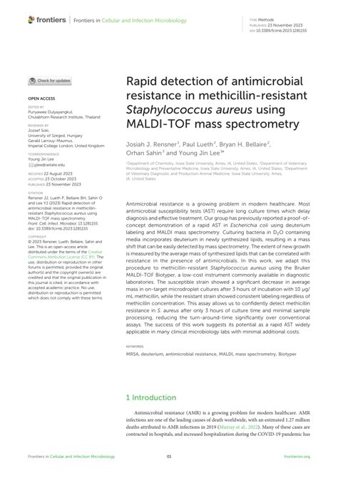 Pdf Rapid Detection Of Antimicrobial Resistance In Methicillin