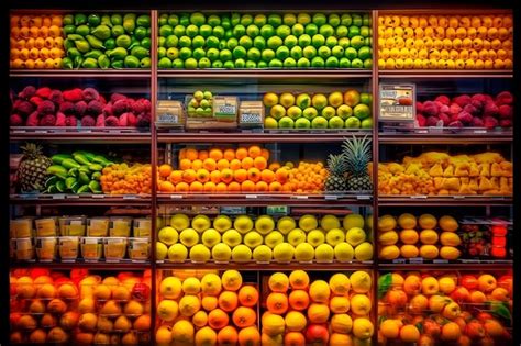 Supermarket Vegetables Showcase With Different Fruits And Vegetables Neural Network Ai Generated