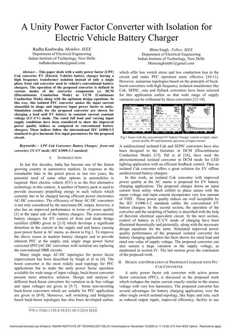 Pdf A Unity Power Factor Converter With Isolation For Electric Vehicle Battery Charger
