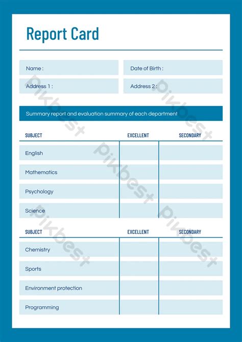 ภาพแบบฟอร์มบัตรรายงานเทมเพลตสีน้ำเงินมินิมอล เทมเพลต แบบ Eps ดาวน์โหลดฟรี Pikbest