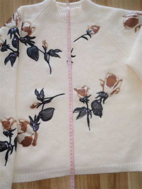 Badu Bg Зимни пуловери с бродерия на цветя Дамски вълнени топли плетени пуловери с О образно