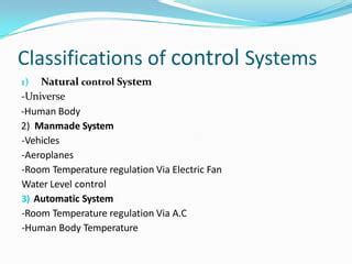 Automatic Control Basic Definitions Classification Of Control Systems Requirements Of An