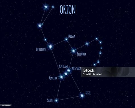 오리온 별자리 기본적인 스타의 이름으로 벡터 일러스트 레이 션 베텔게우스 별에 대한 스톡 벡터 아트 및 기타 이미지 베텔게우스 별 별 별자리 Istock